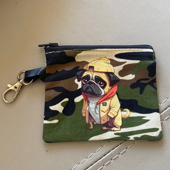 Hand Crafted | Bags | Unisex Pug Dog Camo Coin Acessory Zip Pouch With ...